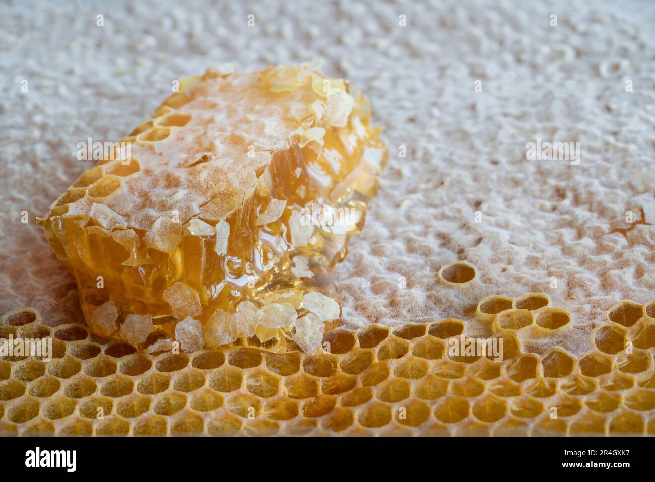honeycomb, closeup side view top view honeycomb with honey as a ...