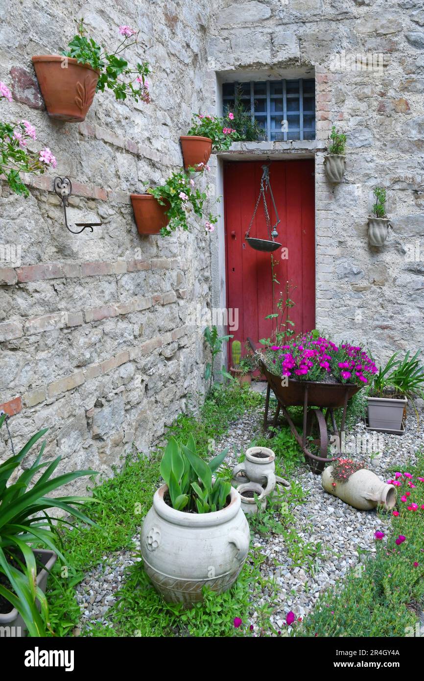 The entrance to a small house in the village of Cairano in Campania ...