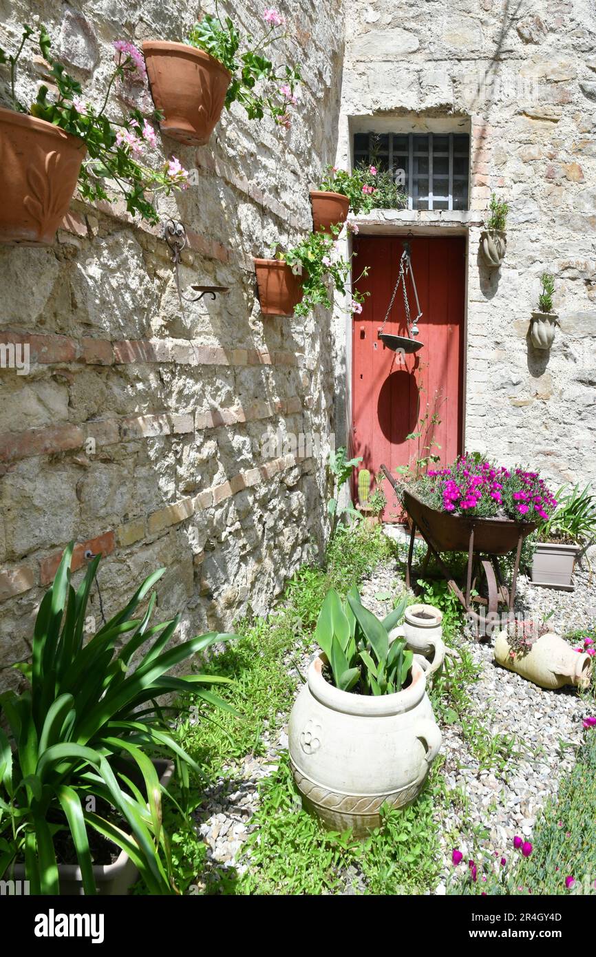 The entrance to a small house in the village of Cairano in Campania ...