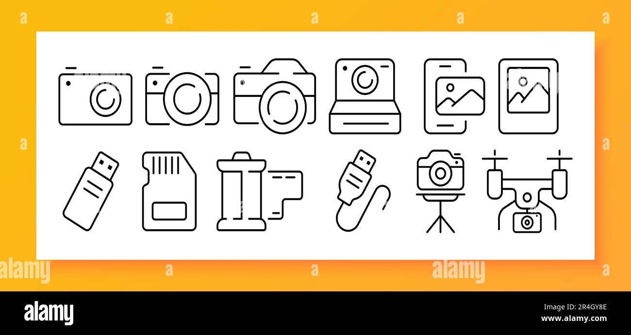 Camera icon set. Professional DSLR, mirrorless and compact cameras ...