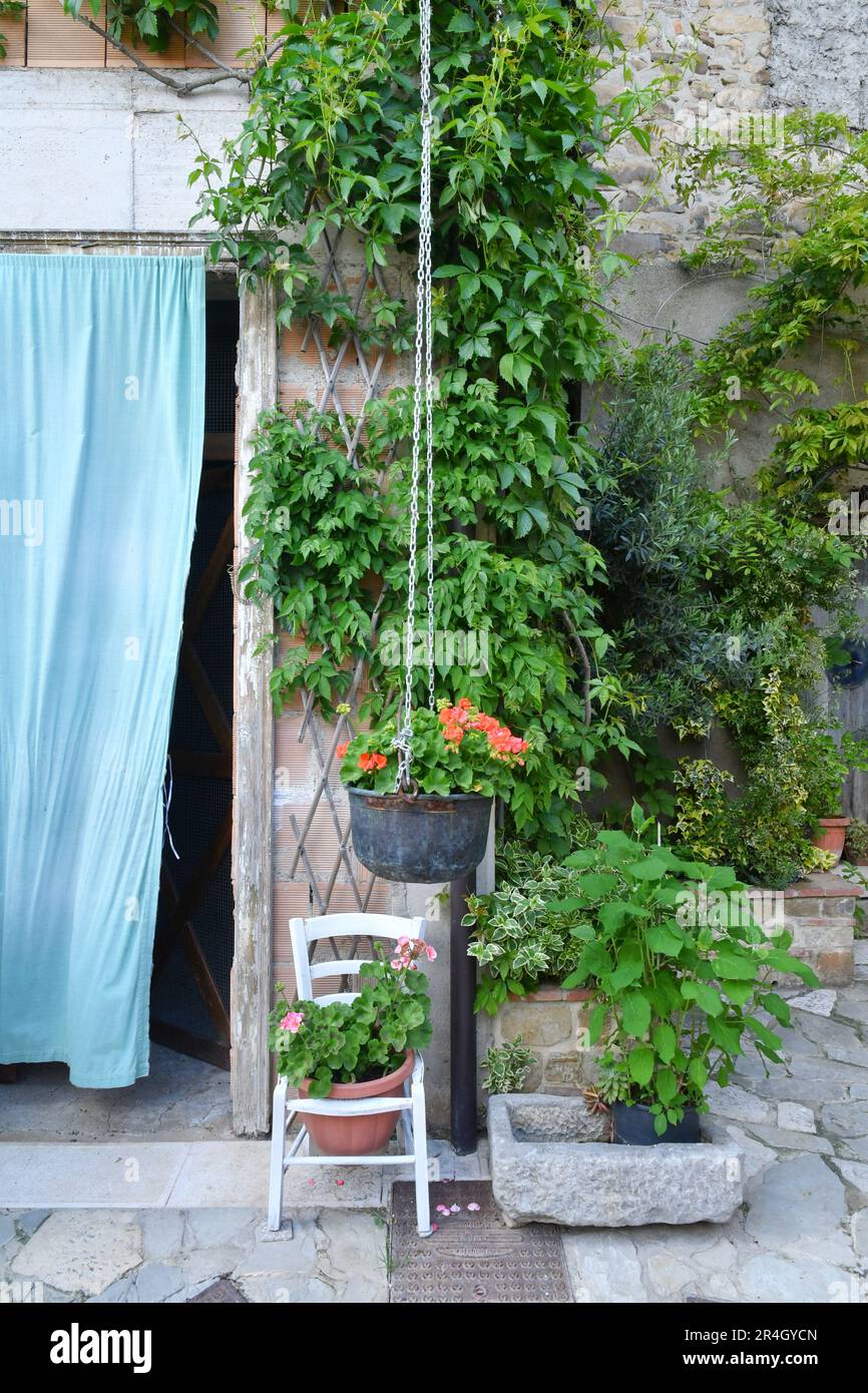 The entrance to a small house in the village of Cairano in Campania ...