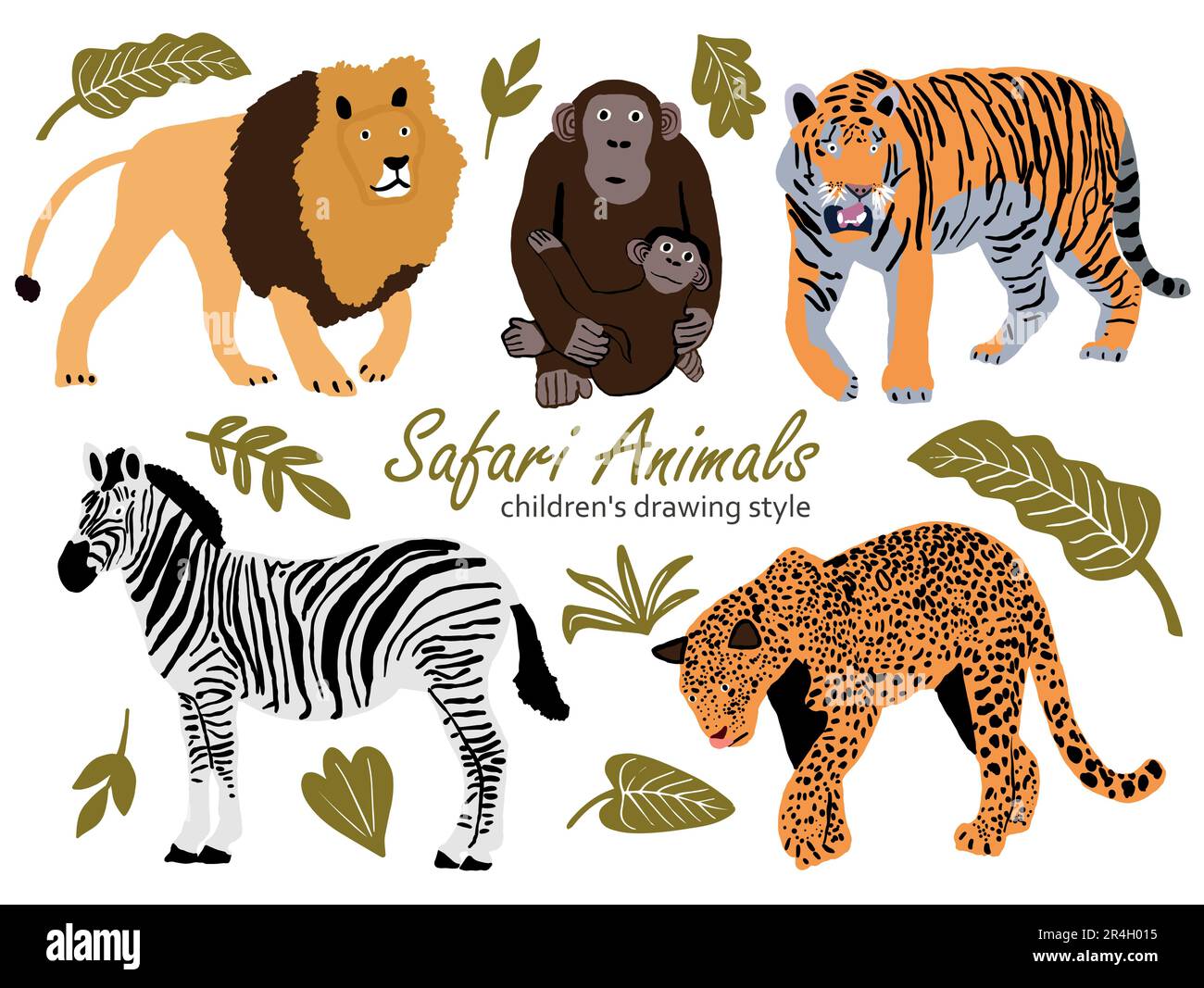 Vector illustration of cute wild safari African animals. Including ...