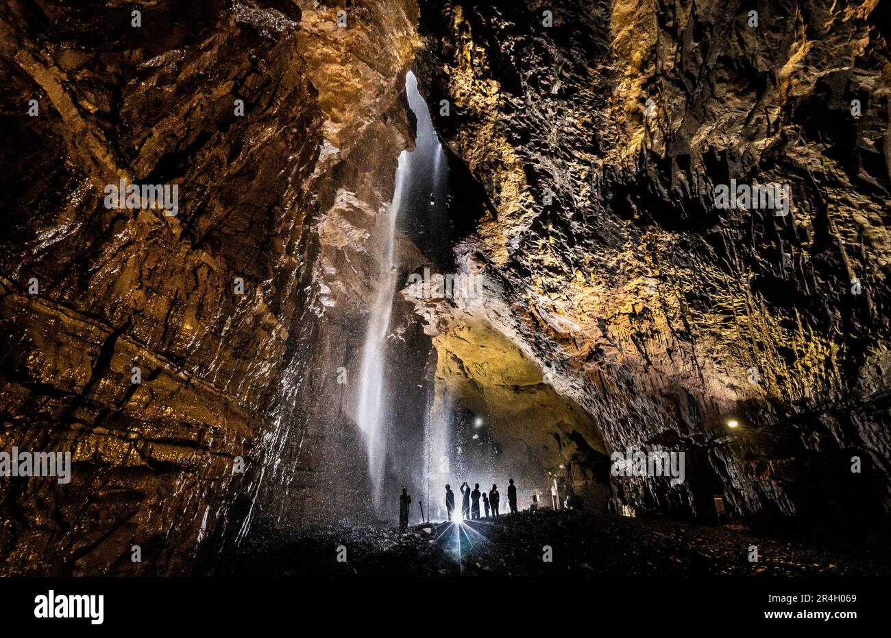 Potholers explore Gaping Gill, the largest cavern in Britain, situated ...