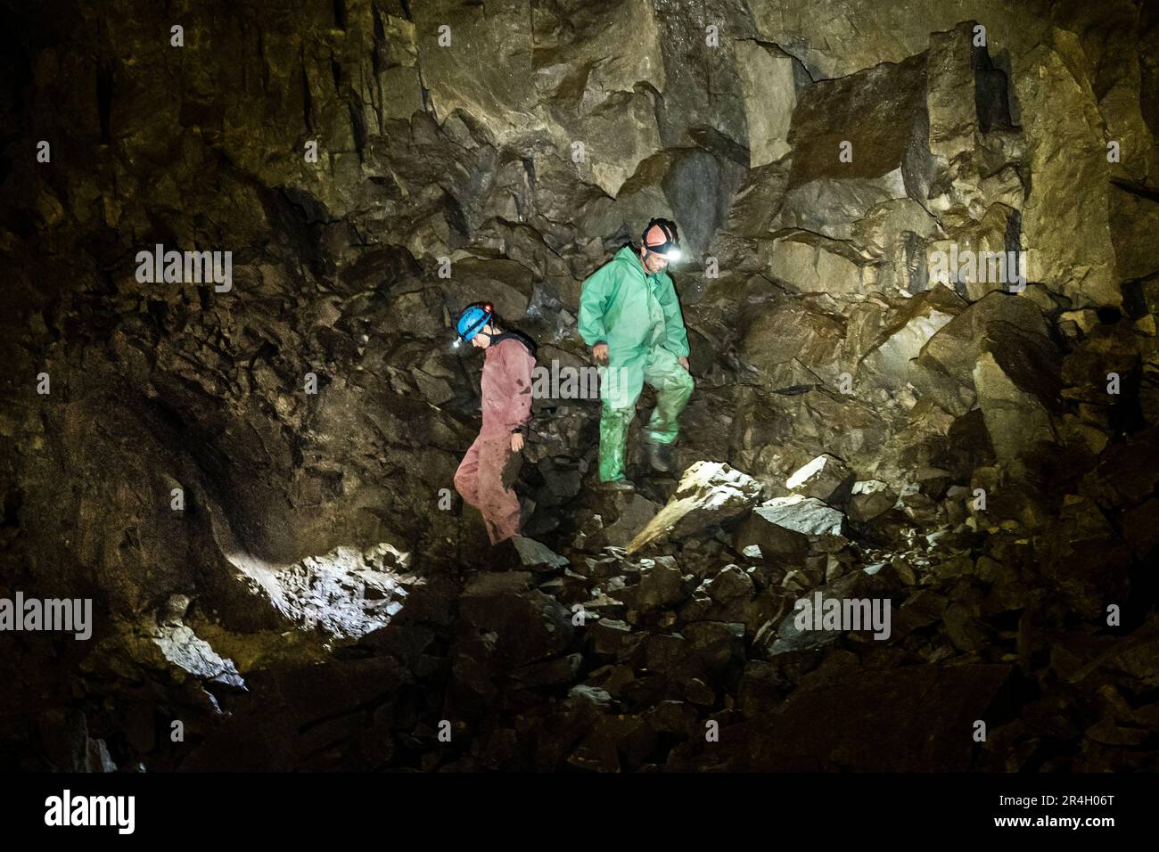 Potholers explore Gaping Gill, the largest cavern in Britain, situated ...
