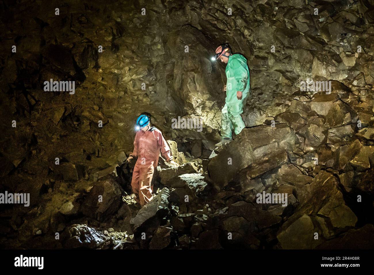 Potholers explore Gaping Gill, the largest cavern in Britain, situated ...