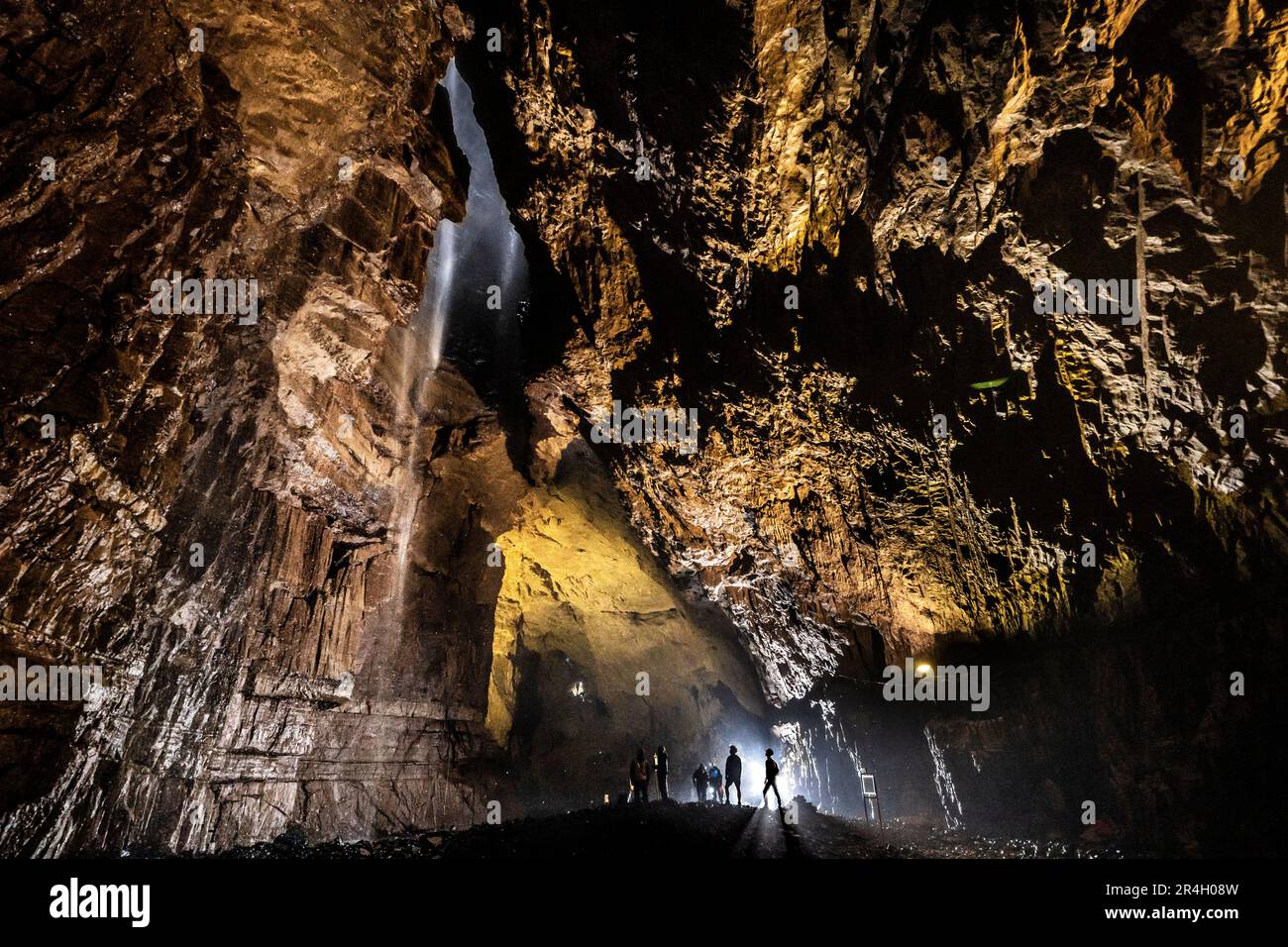 Potholers explore Gaping Gill, the largest cavern in Britain, situated ...