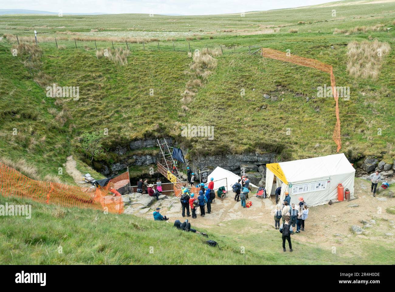 The opening to Gaping Gill, the largest cavern in Britain, situated in ...