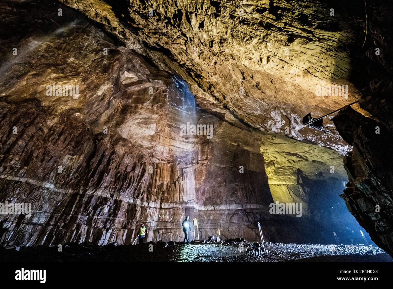Potholers explore Gaping Gill, the largest cavern in Britain, situated ...