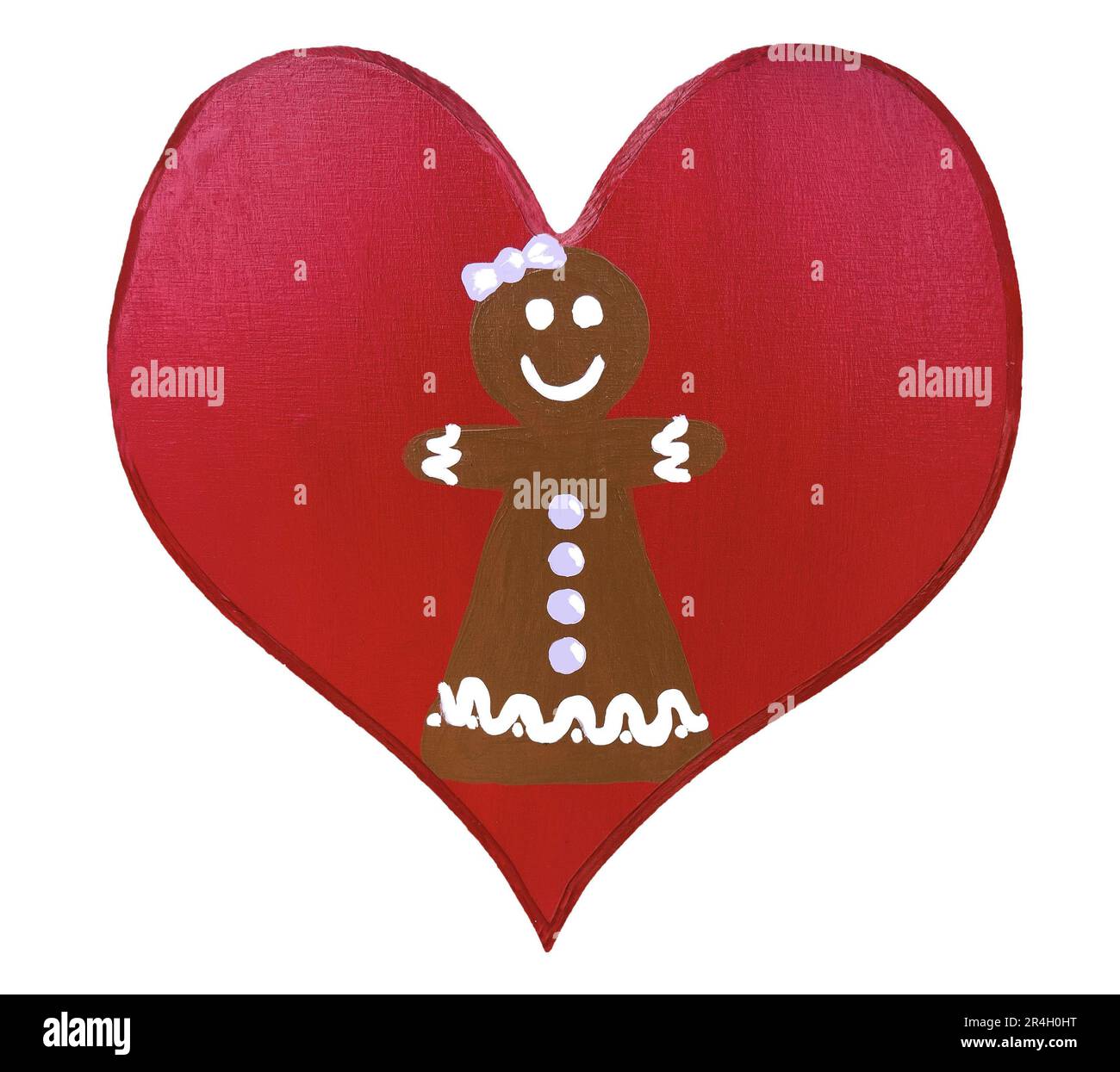 Heart, hand drawn gingerbread cookie shape on red heart isolated on ...