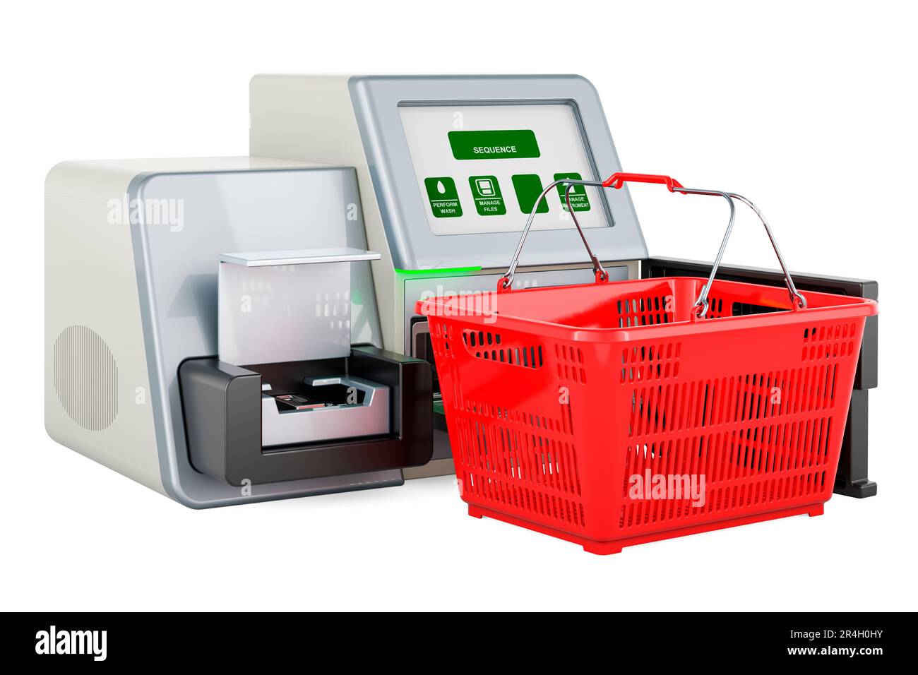 DNA sequencer with shopping basket. 3D rendering isolated on white ...