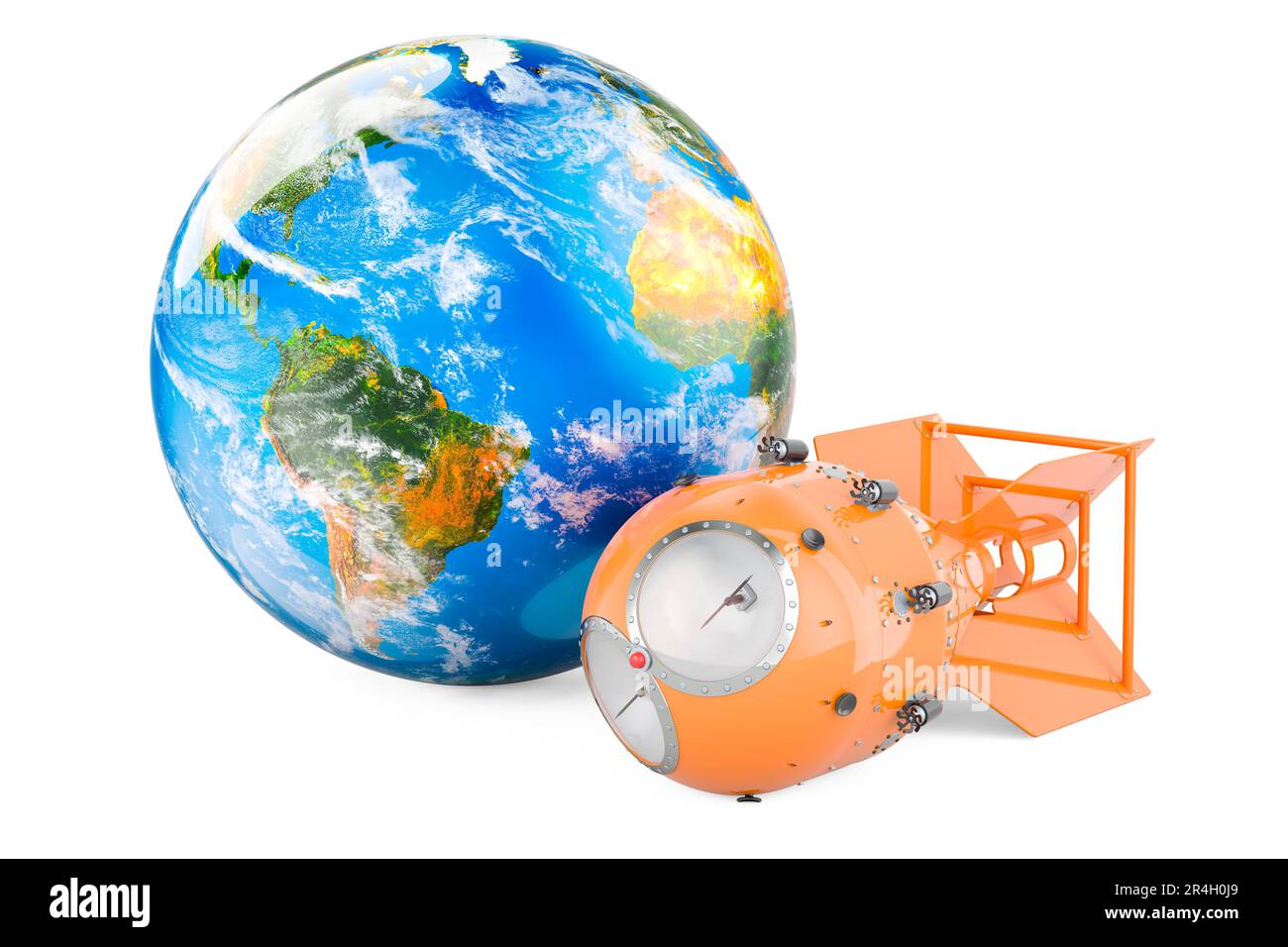 Atomic bomb, nuclear weapon with Earth Globe. 3D rendering isolated on ...