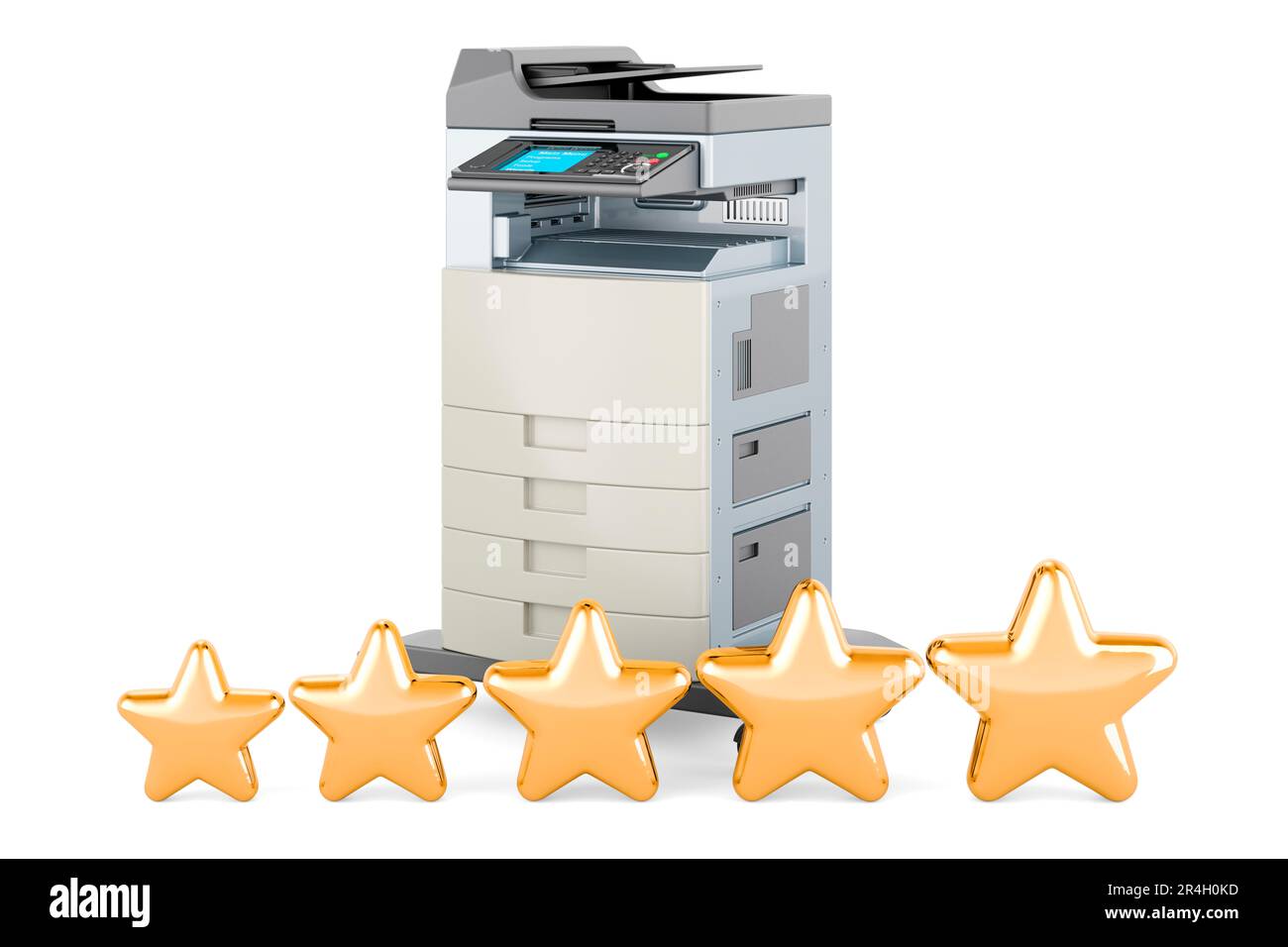 Office multifunction printer MFP with five golden stars. 3D rendering ...