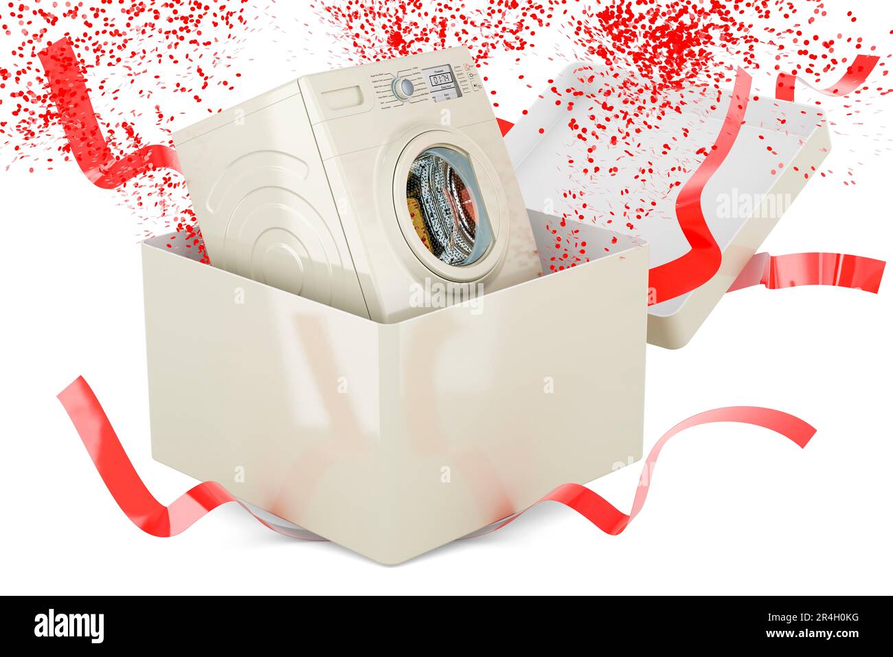 Washing machine inside gift box, 3D rendering isolated on white ...