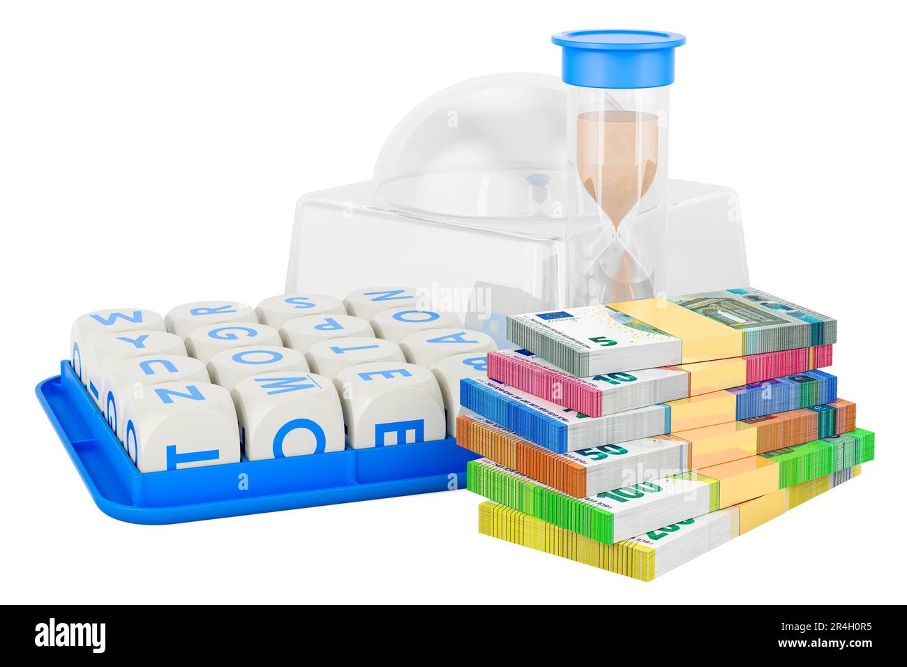 Boggle Board Game with money, euro packs. 3D rendering isolated on ...