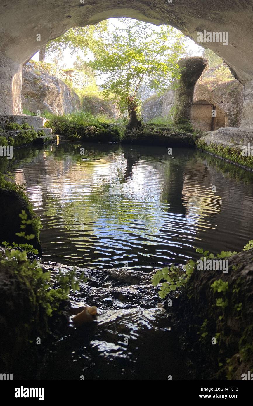 Historical ancient ruins bath temple, Bath of Cleopatra, an old human ...