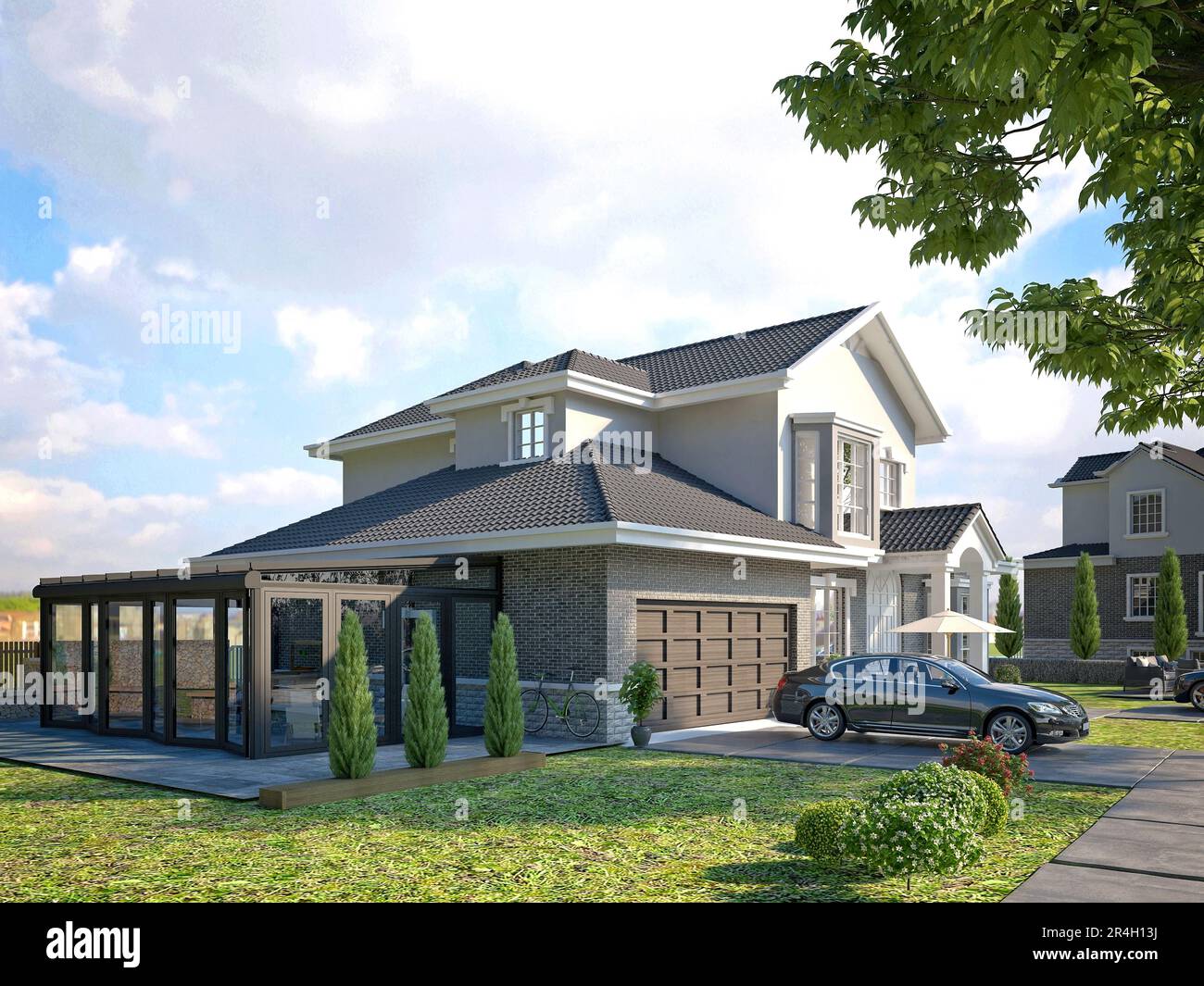 American Villa House exterior and Winter Garden Gazebo Stock Photo - Alamy