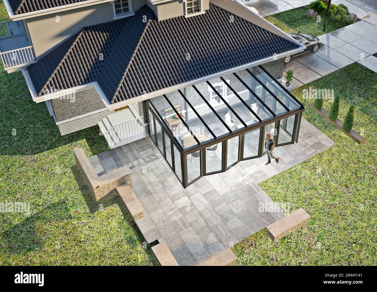 American Villa House exterior and Winter Garden Gazebo Stock Photo - Alamy