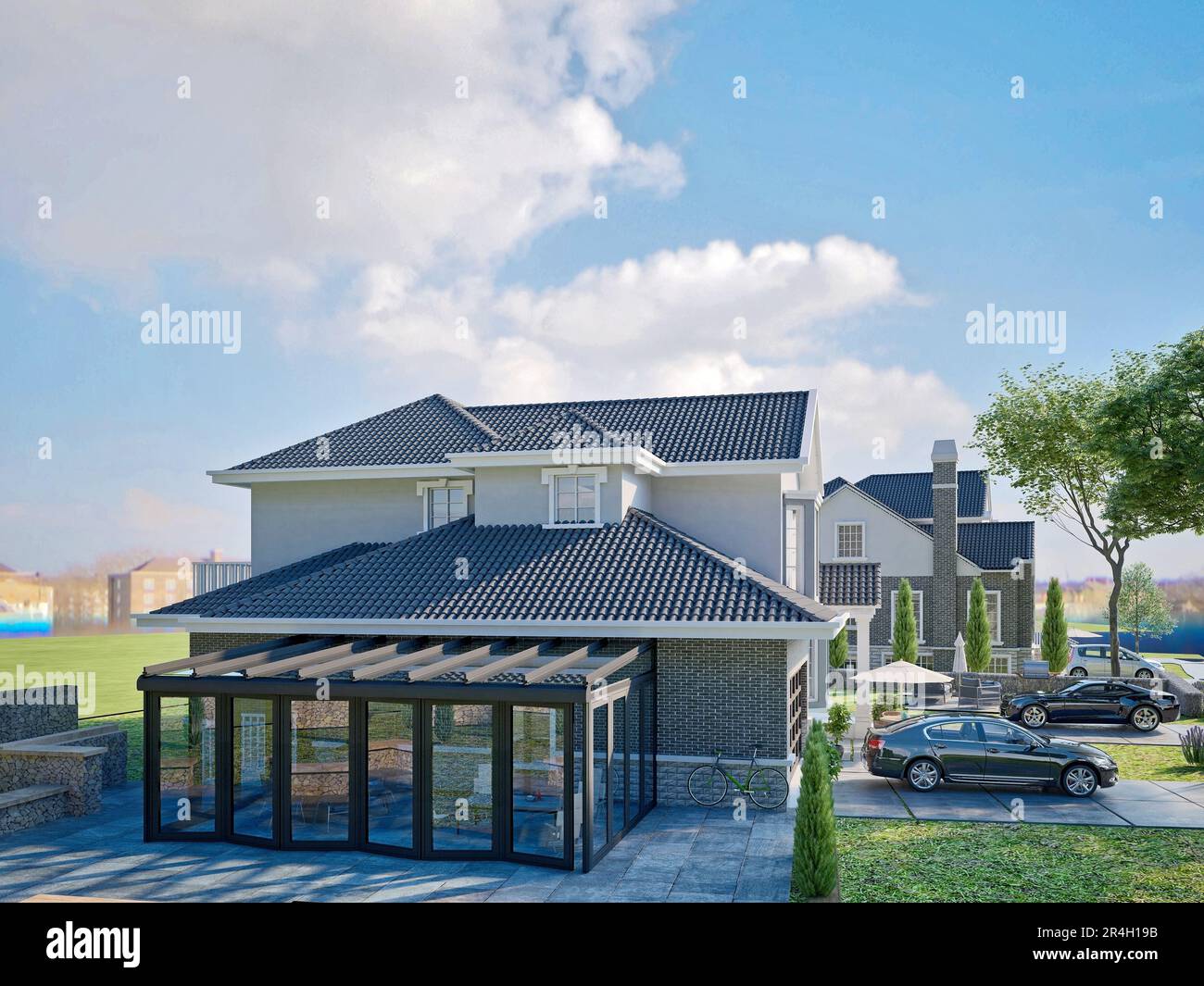American Villa House exterior and Winter Garden Gazebo Stock Photo - Alamy