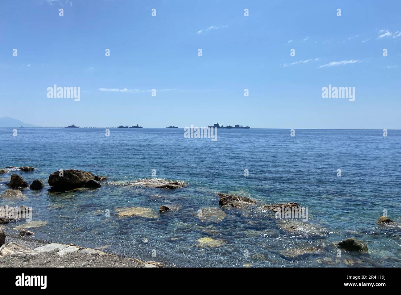 Navy activity on the Aegean Mediterranean Sea. Military vehicles ships ...