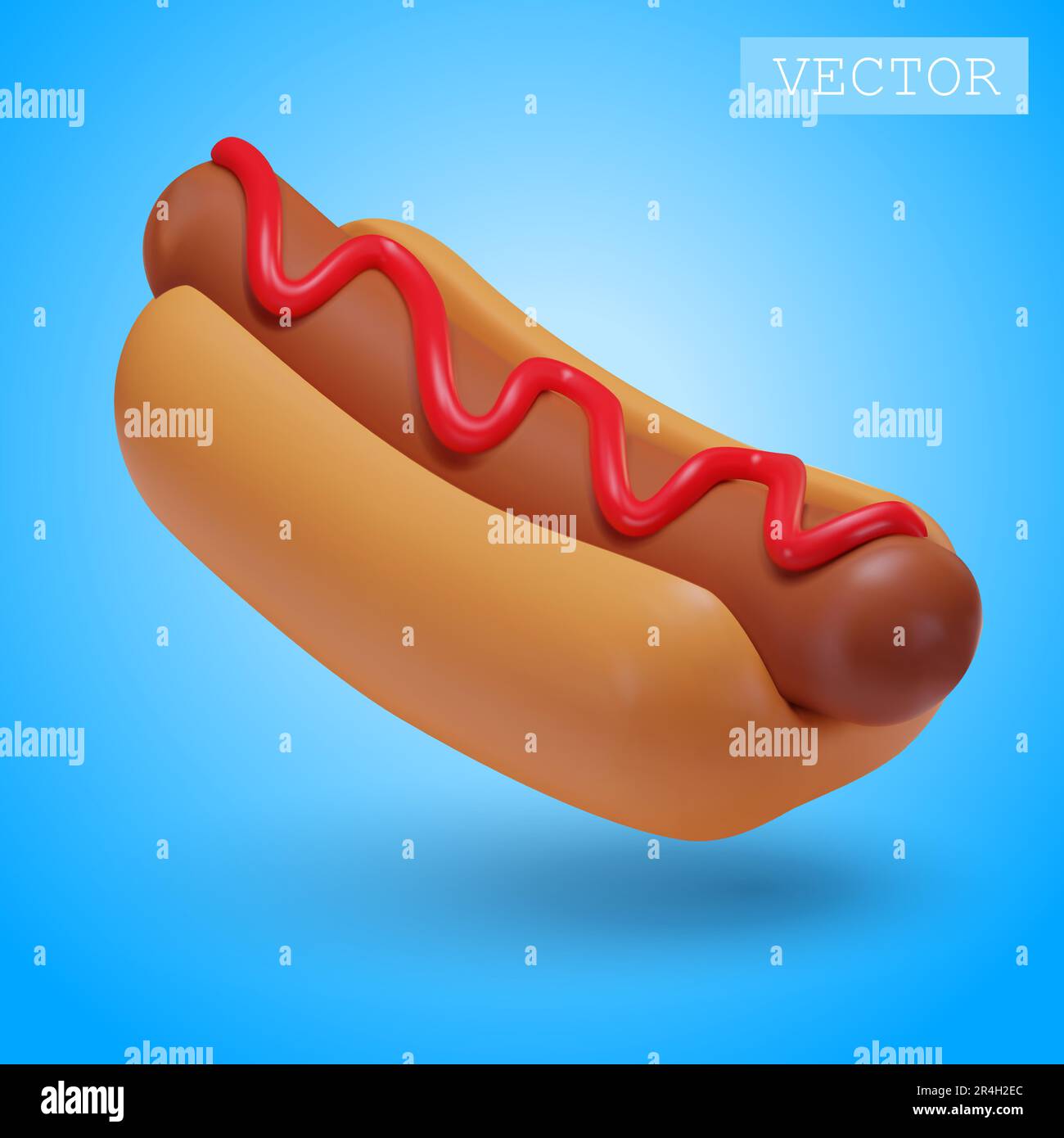 3D rendering of a hot dog with ketchup. Fast food. Fatty, unhealthy ...