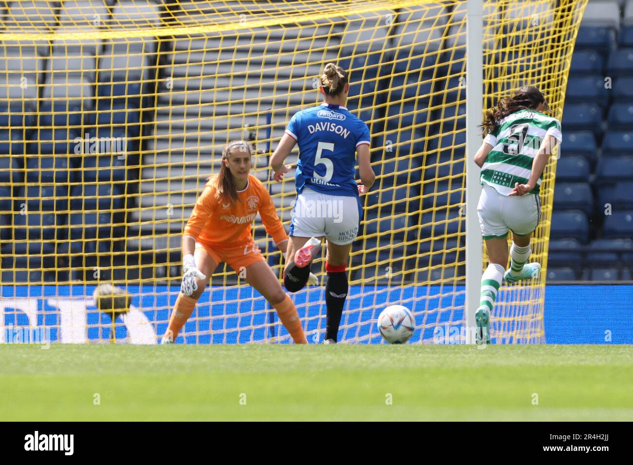 Celtic's Shen Mengyu (right) has a attempt at goal during the Women's ...