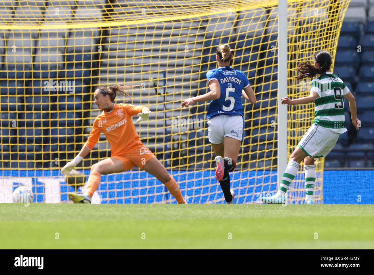 Celtic's Shen Mengyu (right) has a attempt at goal during the Women's ...