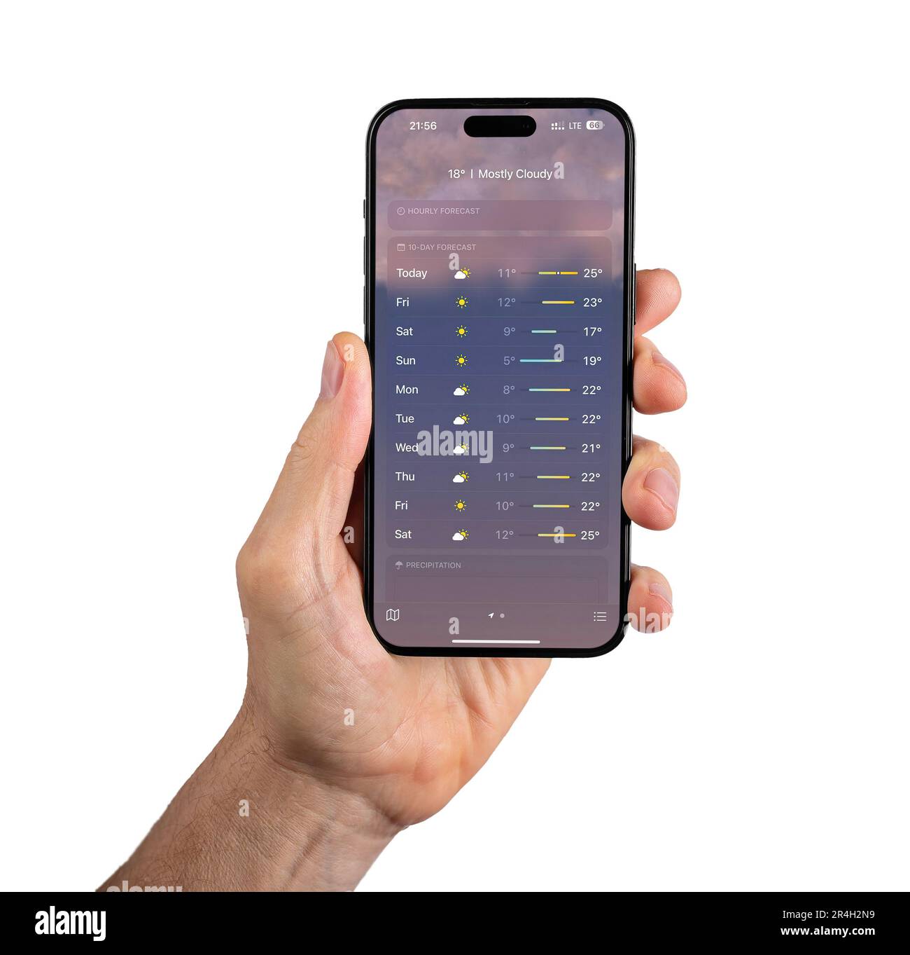 Lodz, Poland May 14 2023 Weather forecast application, mobile app in ...