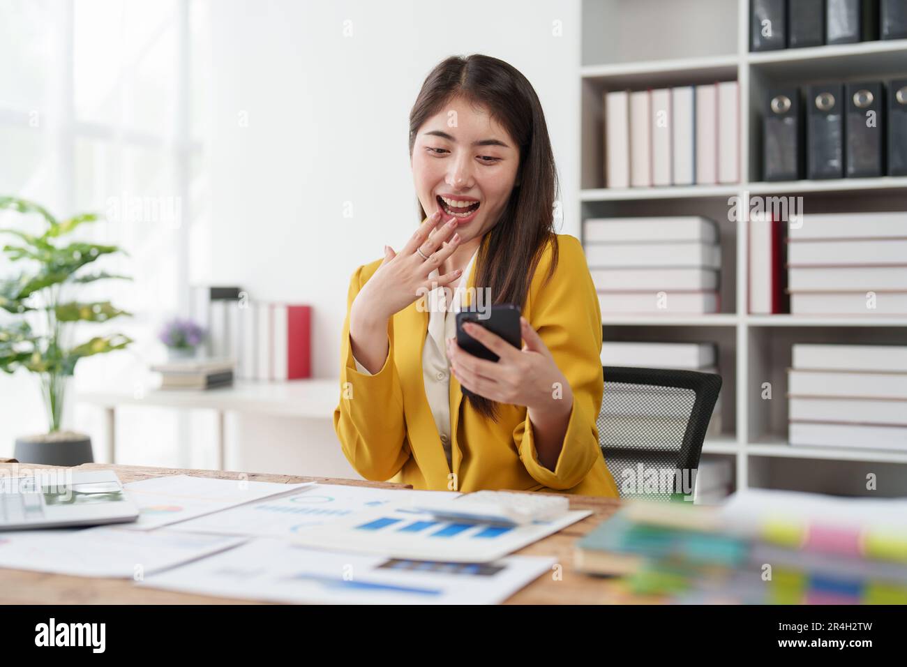 Happy executive sales business woman cheering excited in celebration ...