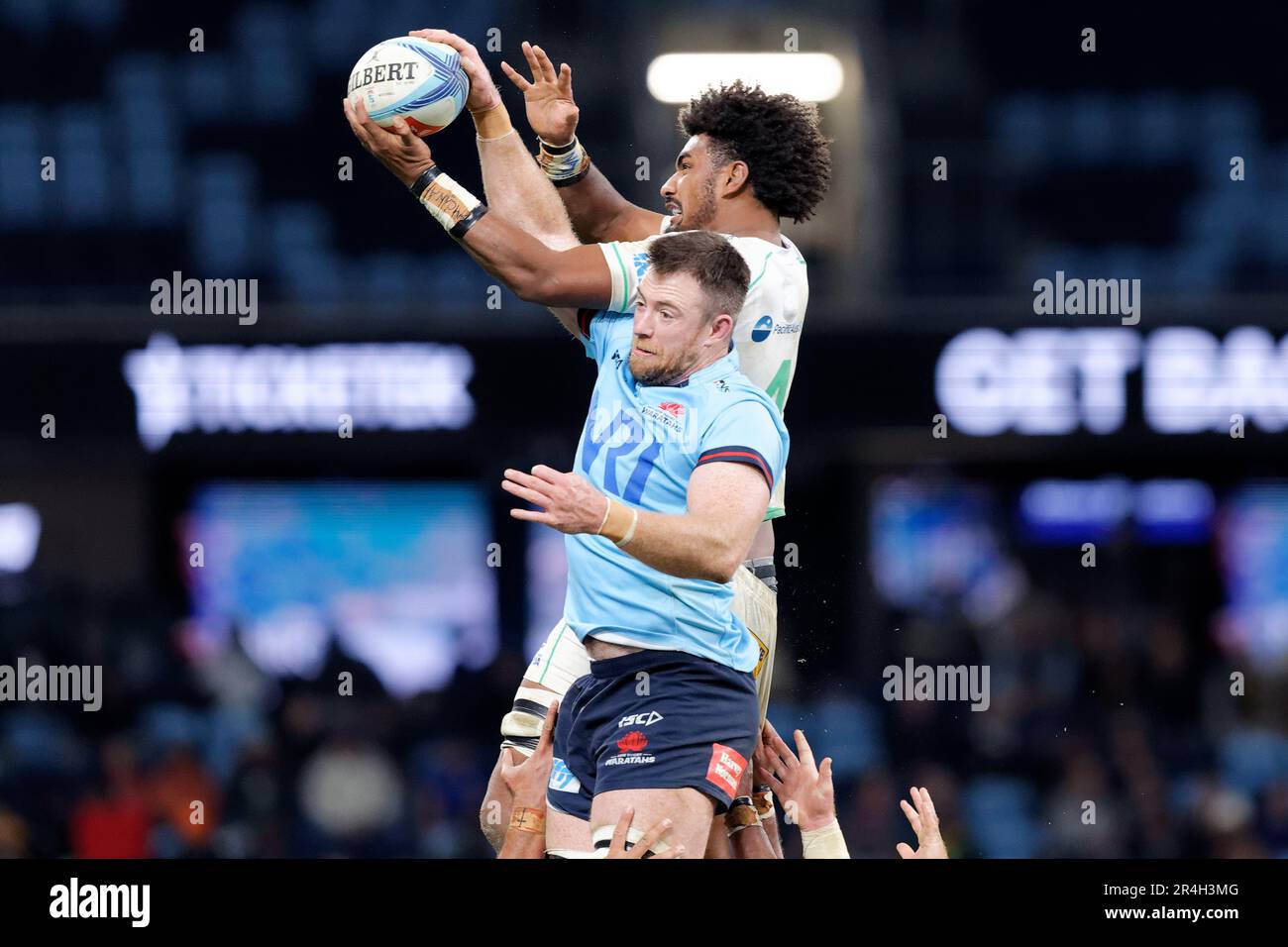 Jed Holloway of the Waratahs competes for the lineout ball during the ...