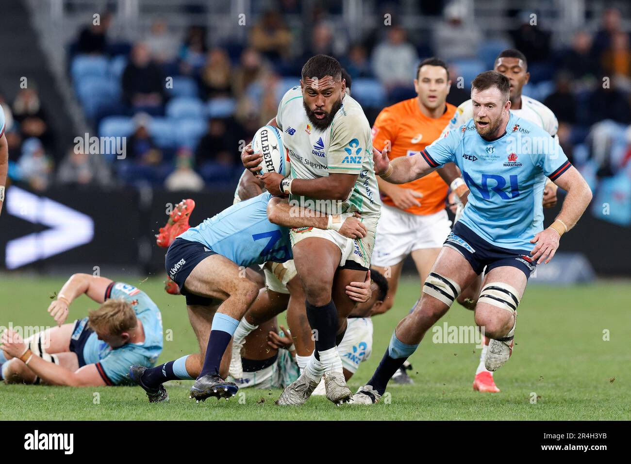 Haereiti Hetet of Fiji is tackled during the Super Rugby Pacific match ...