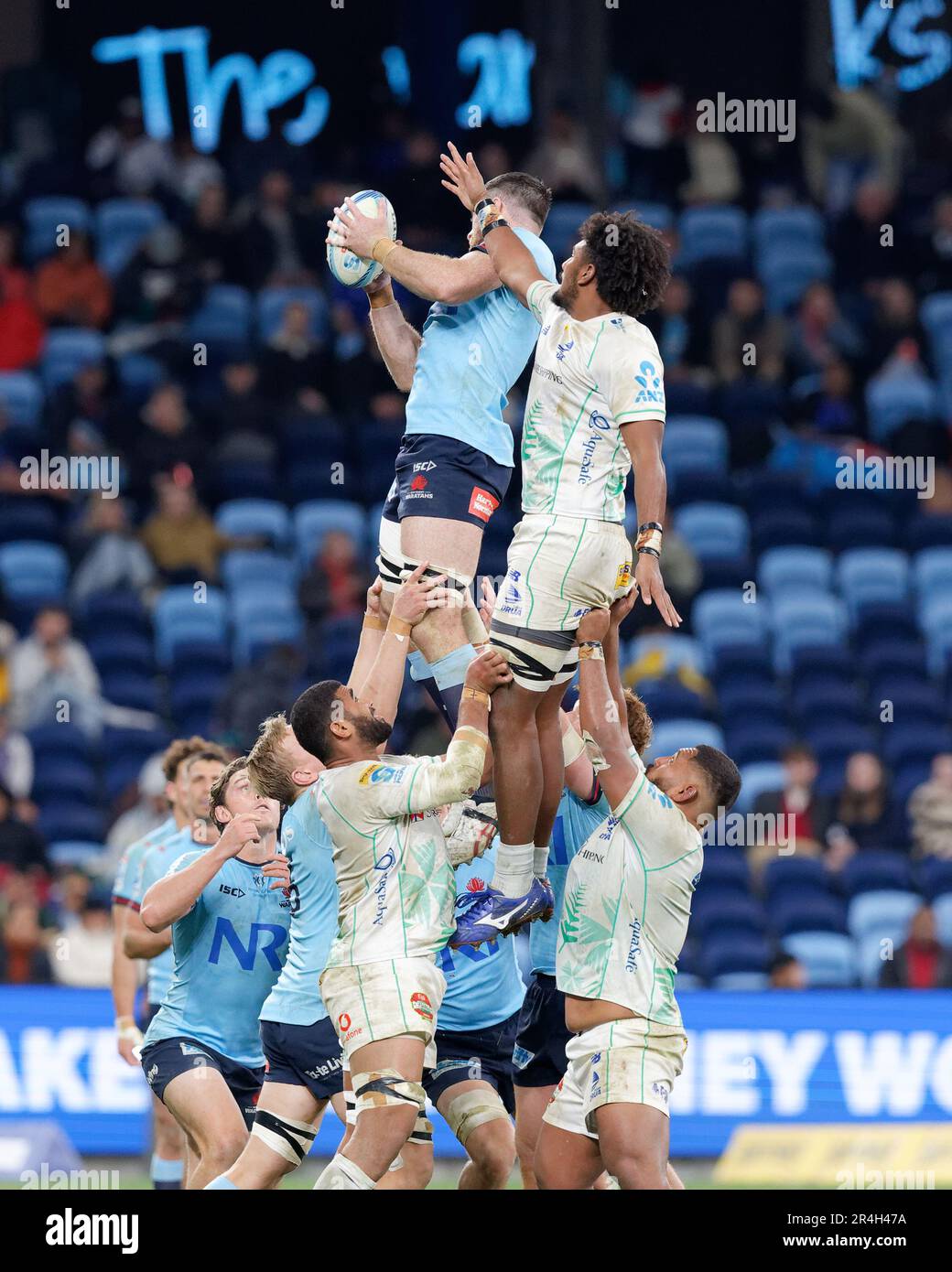 Jed Holloway of the Waratahs wins the lineout ball during the Super ...