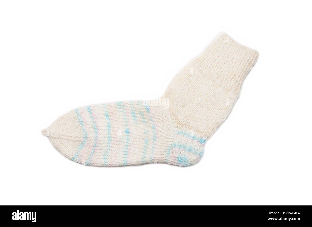 Knitted wool, handmade sock on a white background Stock Photo - Alamy