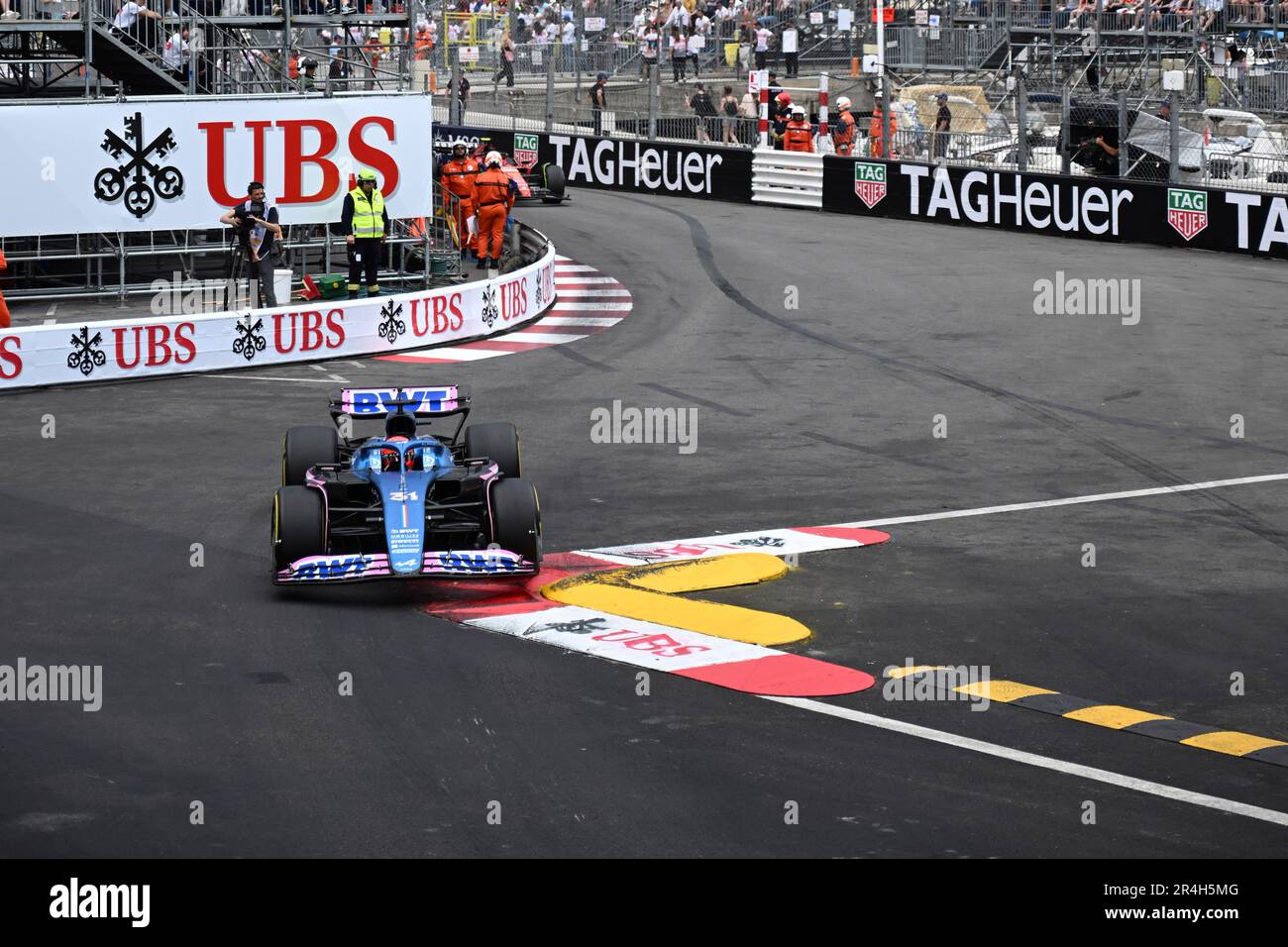 Alpine driver Esteban Ocon of France steers his car during the Monaco ...