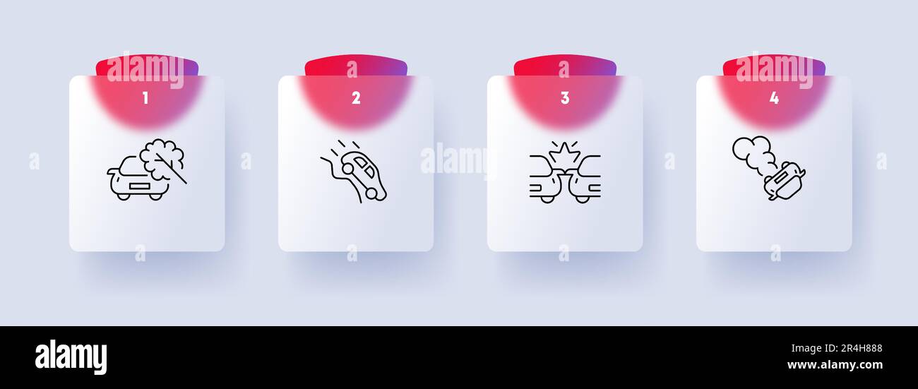 Car accident icon set. Collided vehicles, damage, response, safety ...