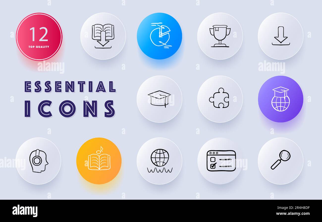 College education icon set. Classroom, textbooks, lectures, group study ...