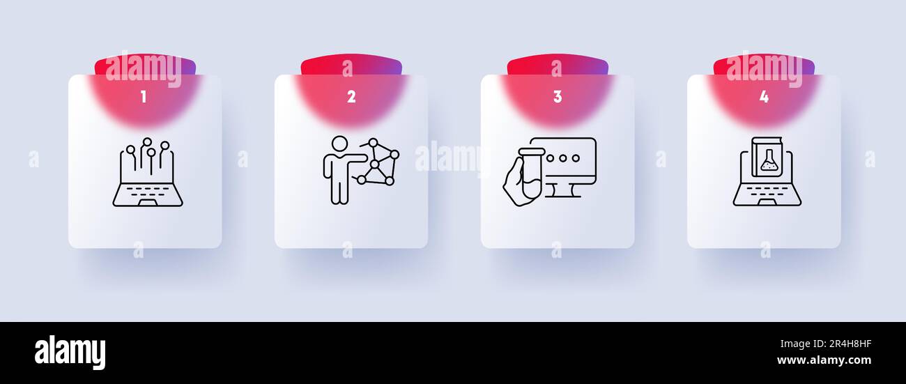 Scientific research online icon set. Virtual laboratories, data ...