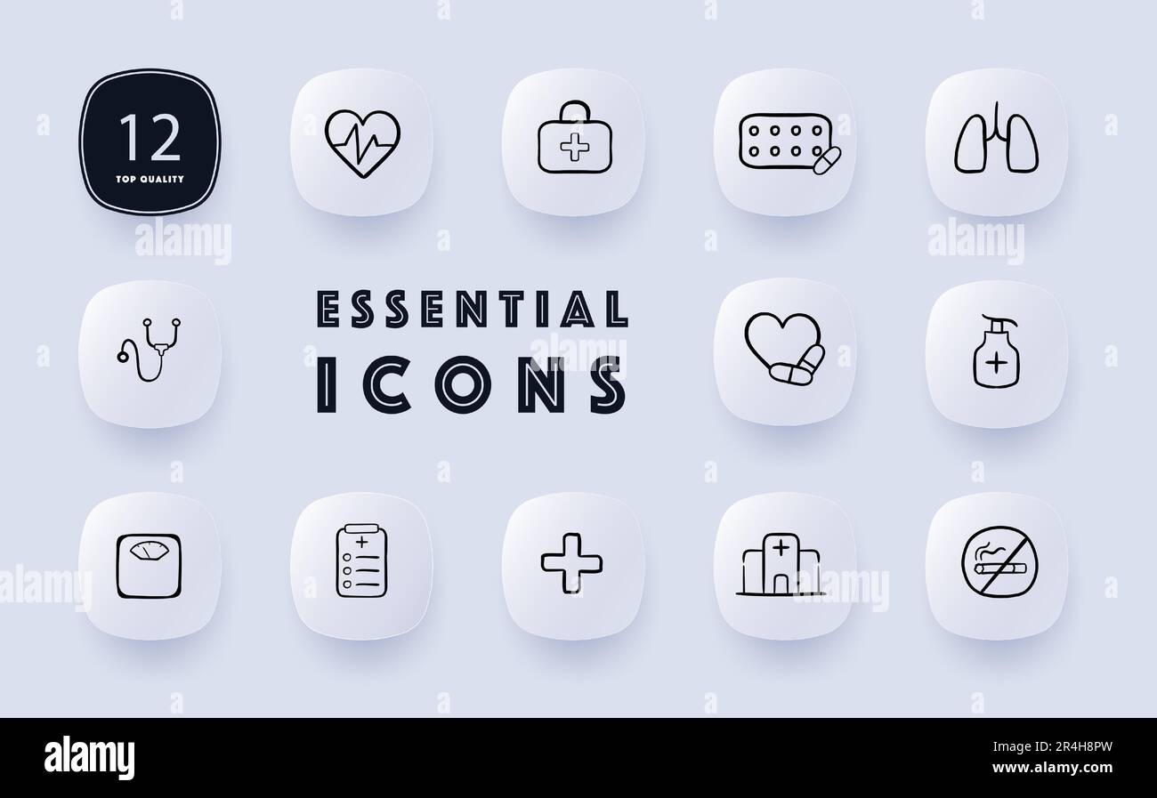 Medicine icon set. Healthcare, medical professionals, patient care ...