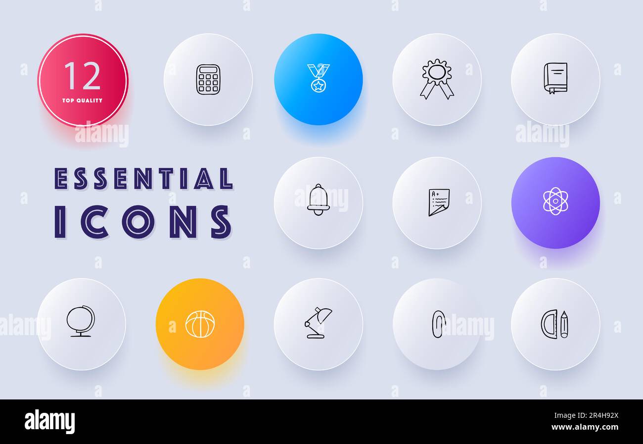 Stationery icon set. Writing instruments, organization tools, paper ...