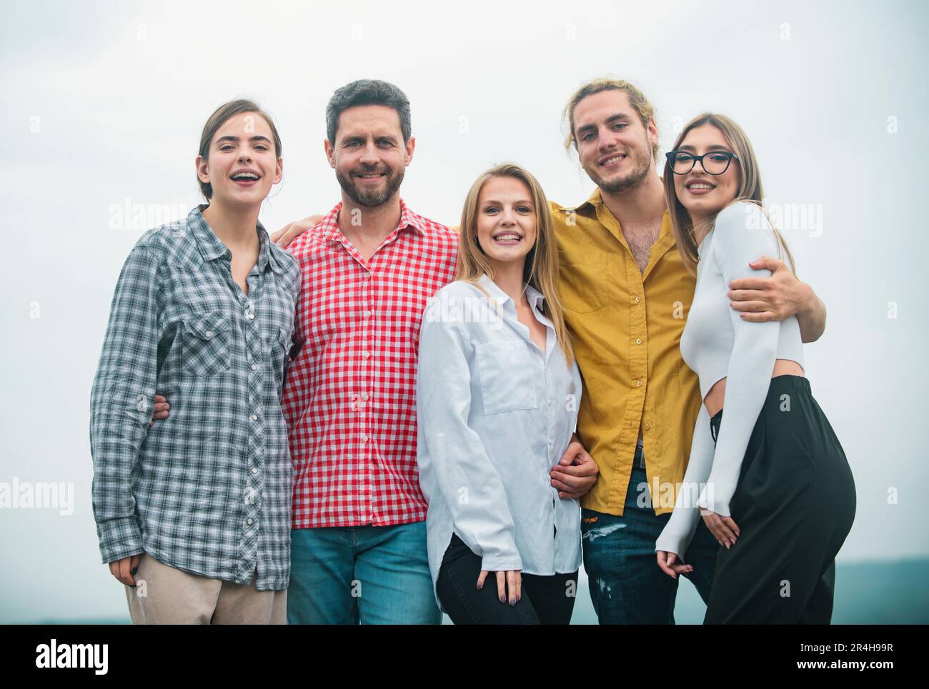 Company students best friends making selfies. Group young people posing ...