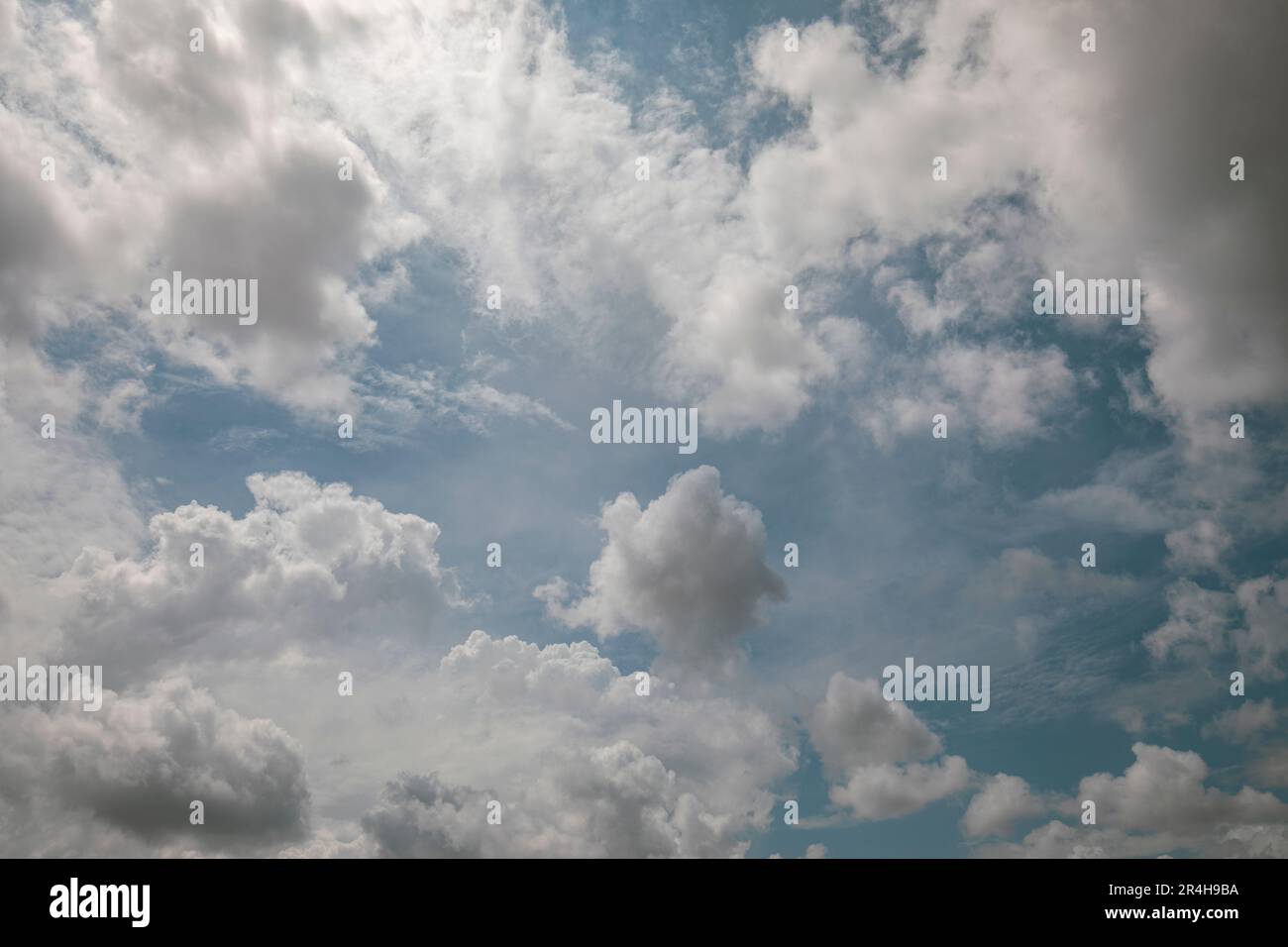 Intense and bright blue sky with abundant white cirrus clouds and the ...