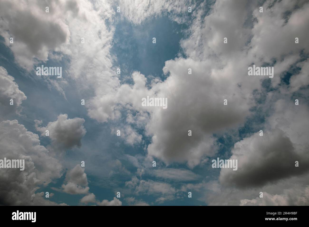 Intense and bright blue sky with abundant white cirrus clouds and the ...