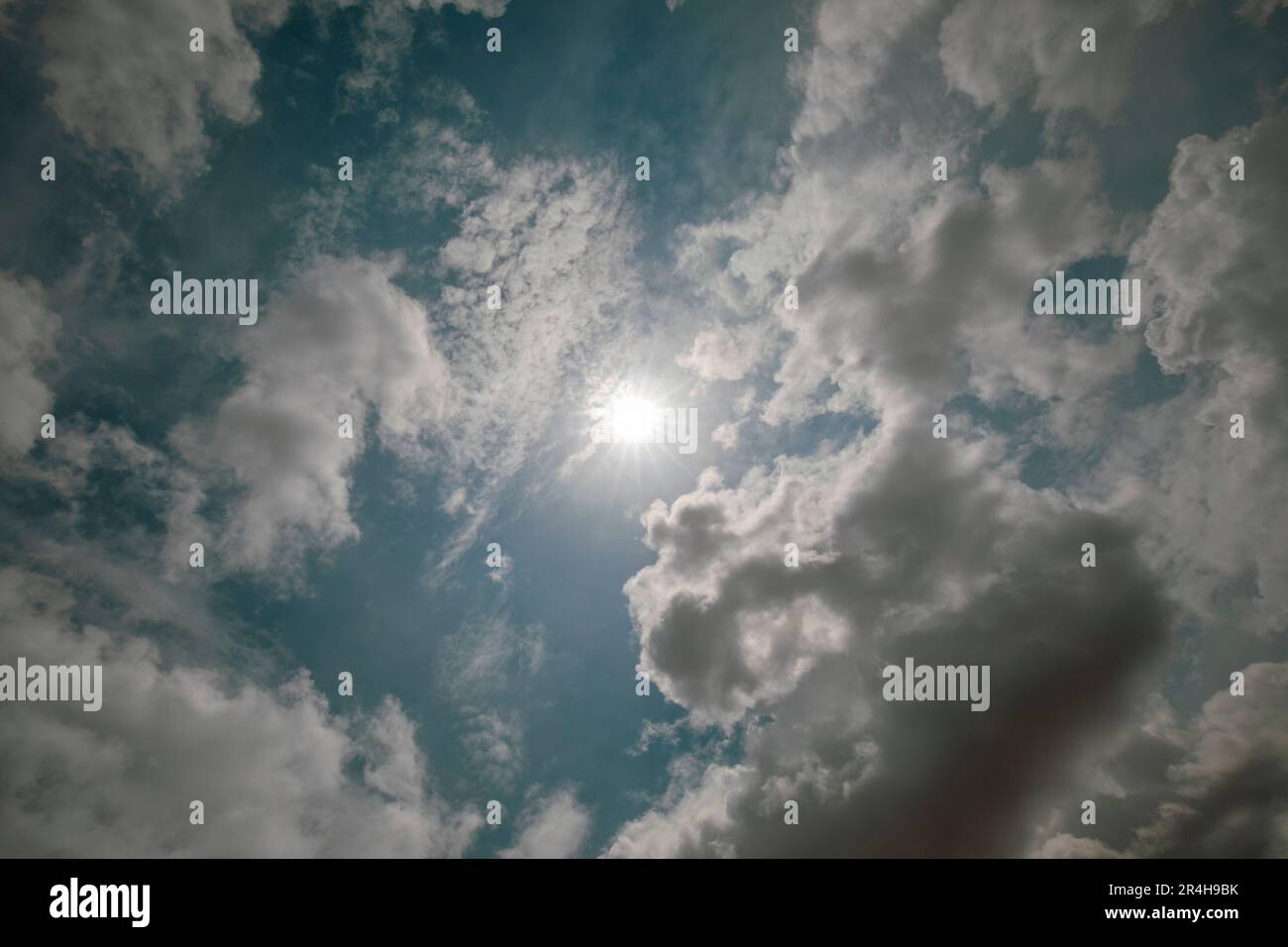 Intense and bright blue sky with abundant white cirrus clouds and the ...