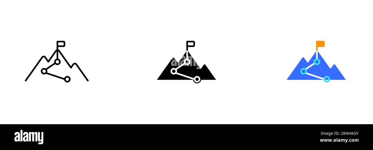 A vector illustration of a mountain peak with a flag on top ...