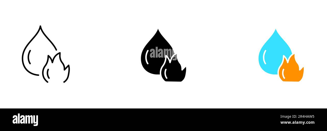 A stylized illustration of a water droplet with an icon of a flame ...