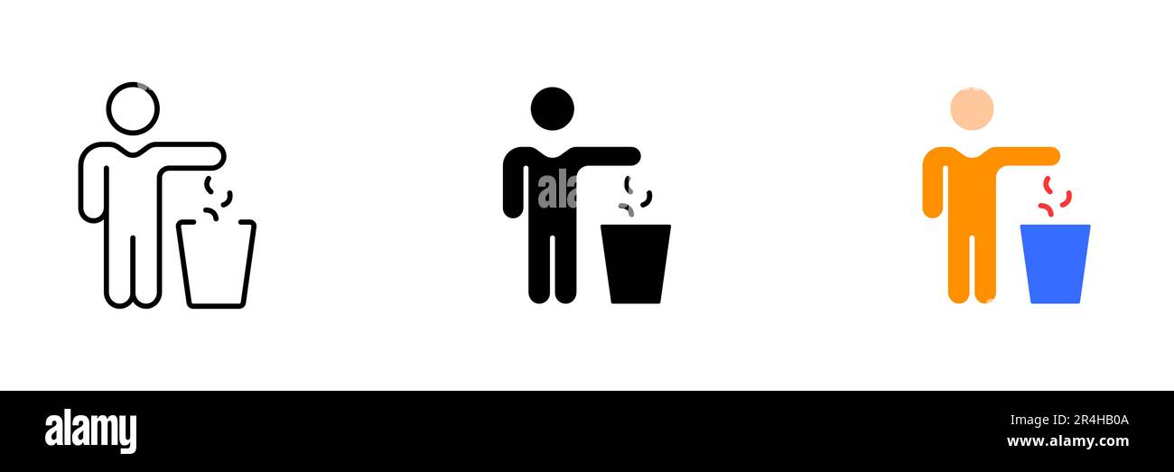 An illustration of a person throwing trash into a bin, representing ...