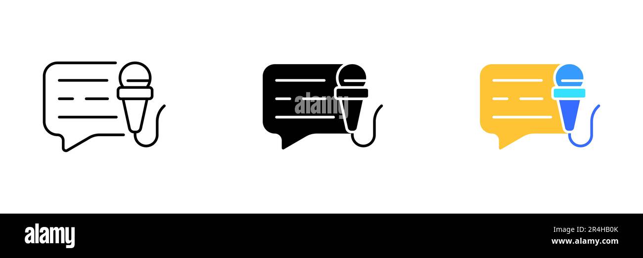 An illustration of a microphone with a speech bubble icon, representing ...
