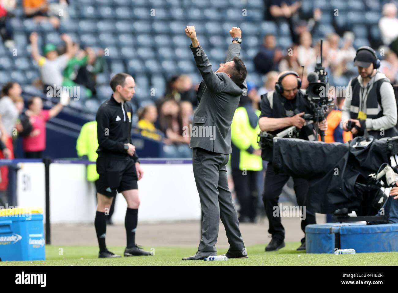 Celtic manager Fran Alonso celebrates after the final whistle of the ...