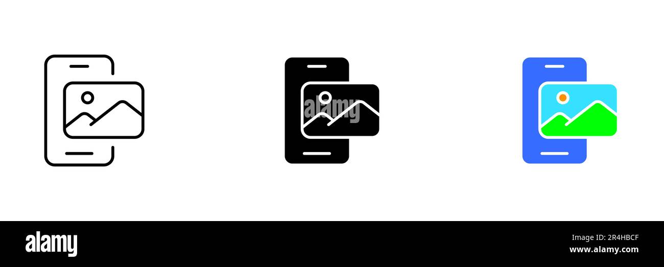 A vector illustration of a smartphone with a gallery icon, which ...
