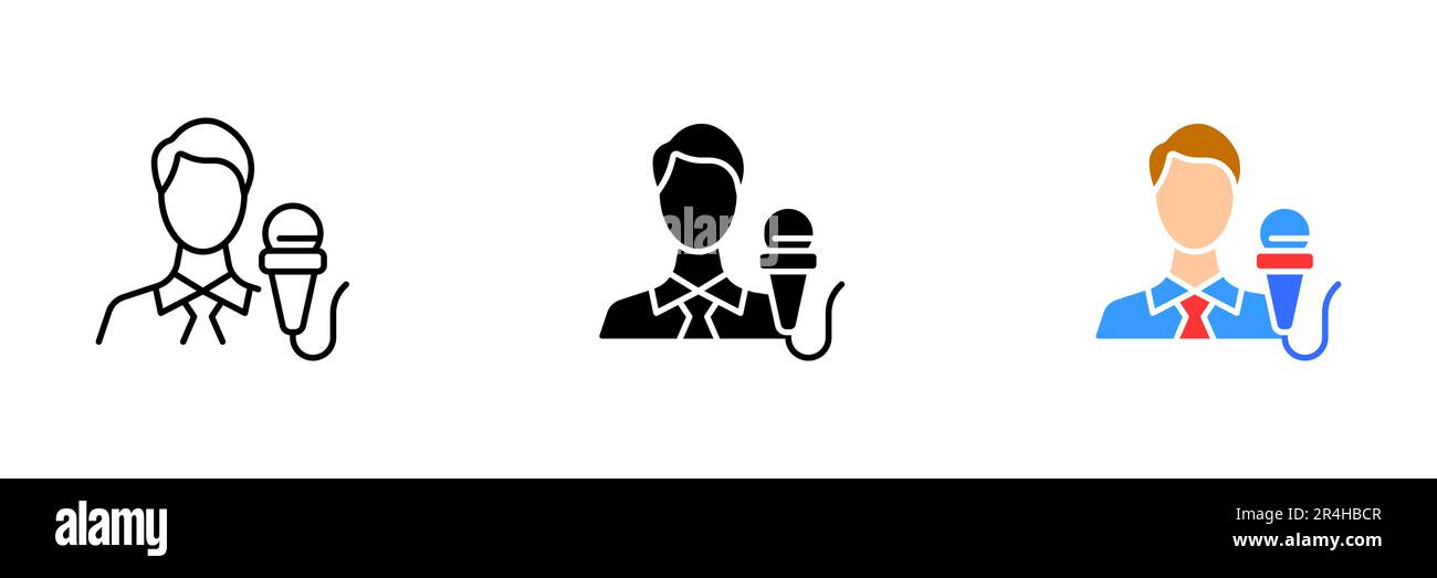 A vector illustration of a man holding a microphone, ready to speak or ...