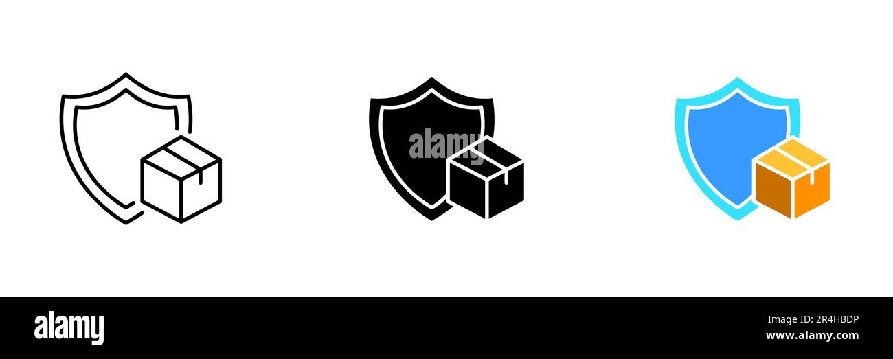 A vector illustration of a shield with a box icon, which represents the ...